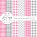 Pink, Grey & White Gingham Plaid Checks Digital Paper, Seamless ...