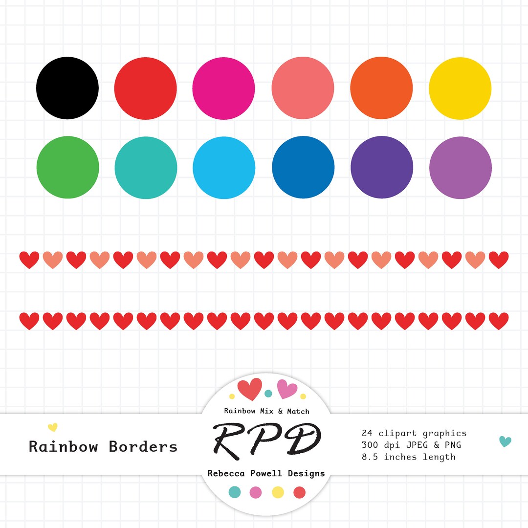 SALE Love Heart Decorative Borders Digital Clip Art Set, Rainbow ...