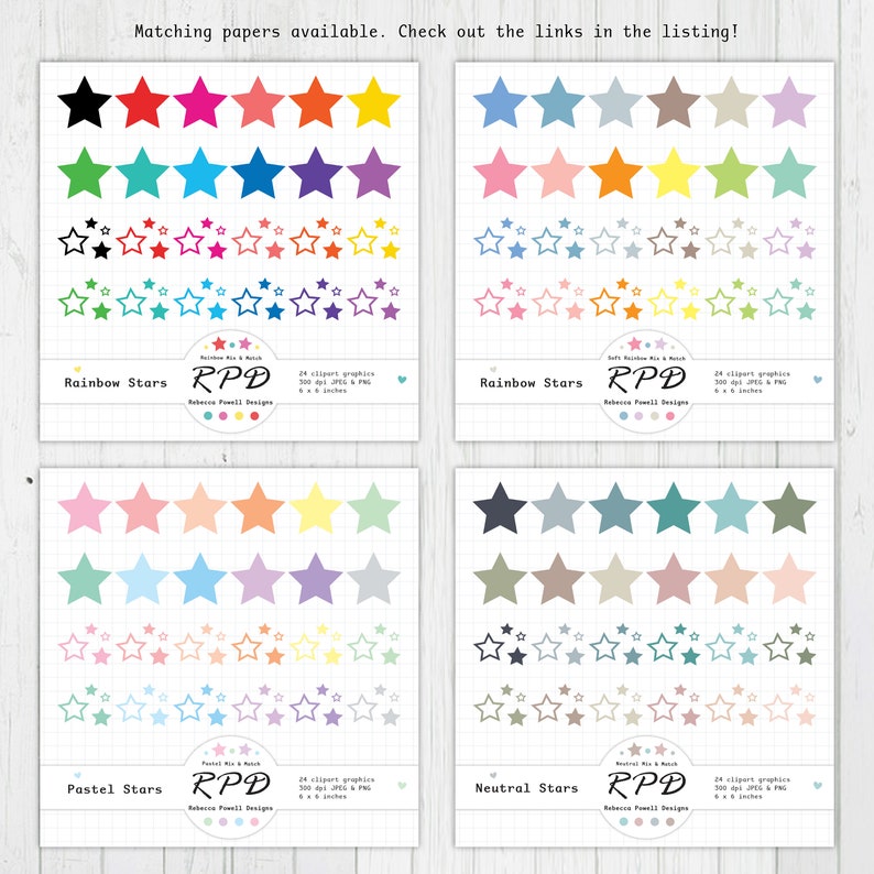 Rainbow Stars Clip Art Set: Solid & Outline (PNG, JPEG) - Etsy Australia