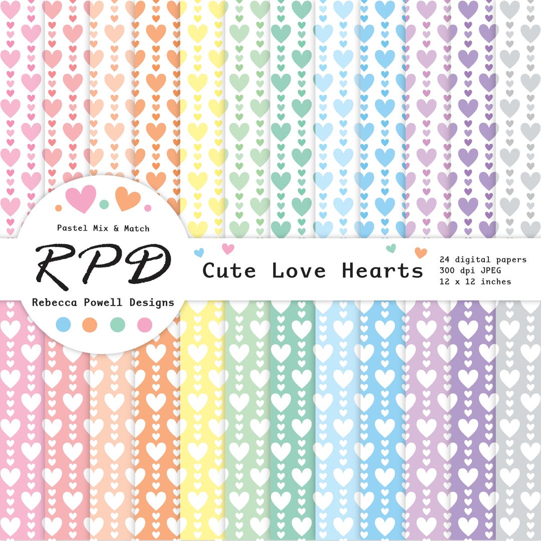 Pastel Hearts Digital Paper: Seamless Scrapbook Pattern (digital ...