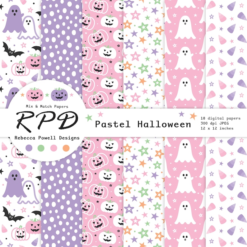 Pastel Halloween Digital Paper Pack: Seamless Scrapbook Patterns ...