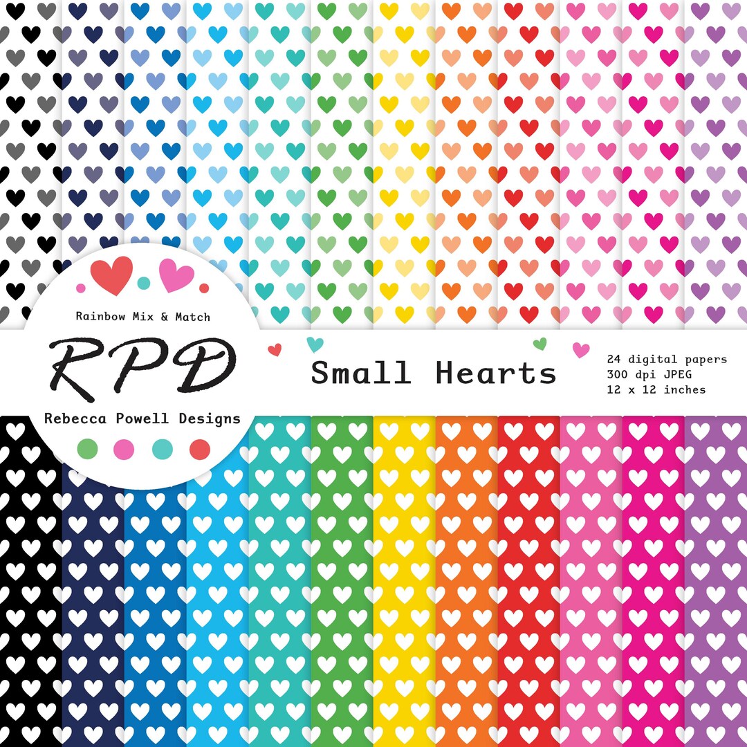 Rainbow Hearts Digital Paper Pack, Scrapbook Seamless Patterns (digital ...