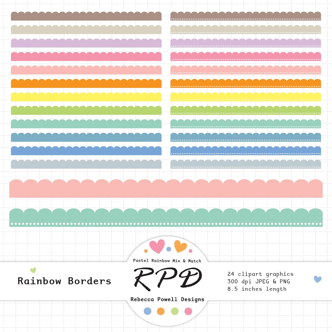 Pastel Rainbow Scalloped Ribbon Borders: Digital Clip Art Set (JPEG ...