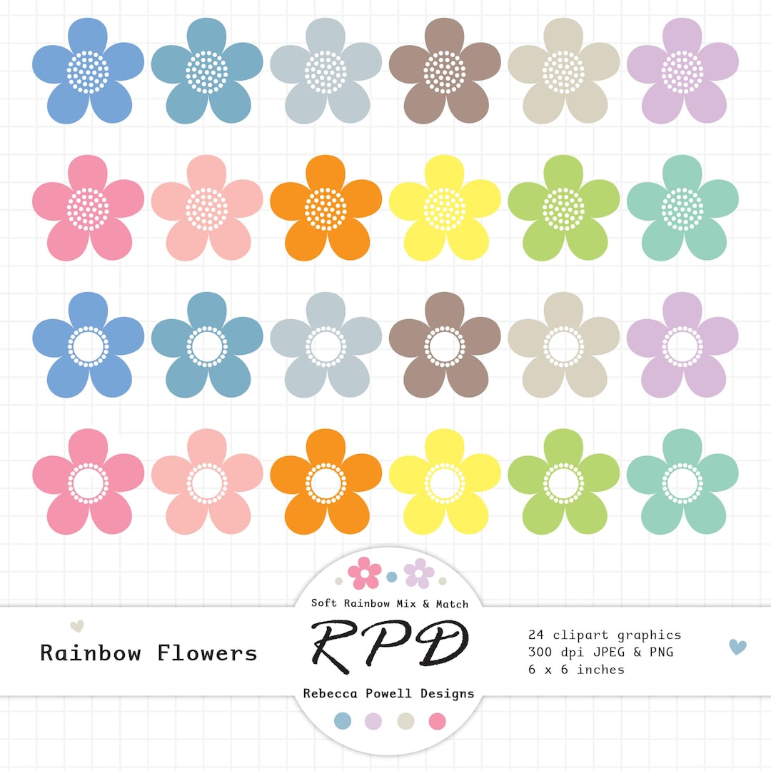 Pastel Rainbow Flower Clipart Set: Scrapbooking & Planner Graphics ...