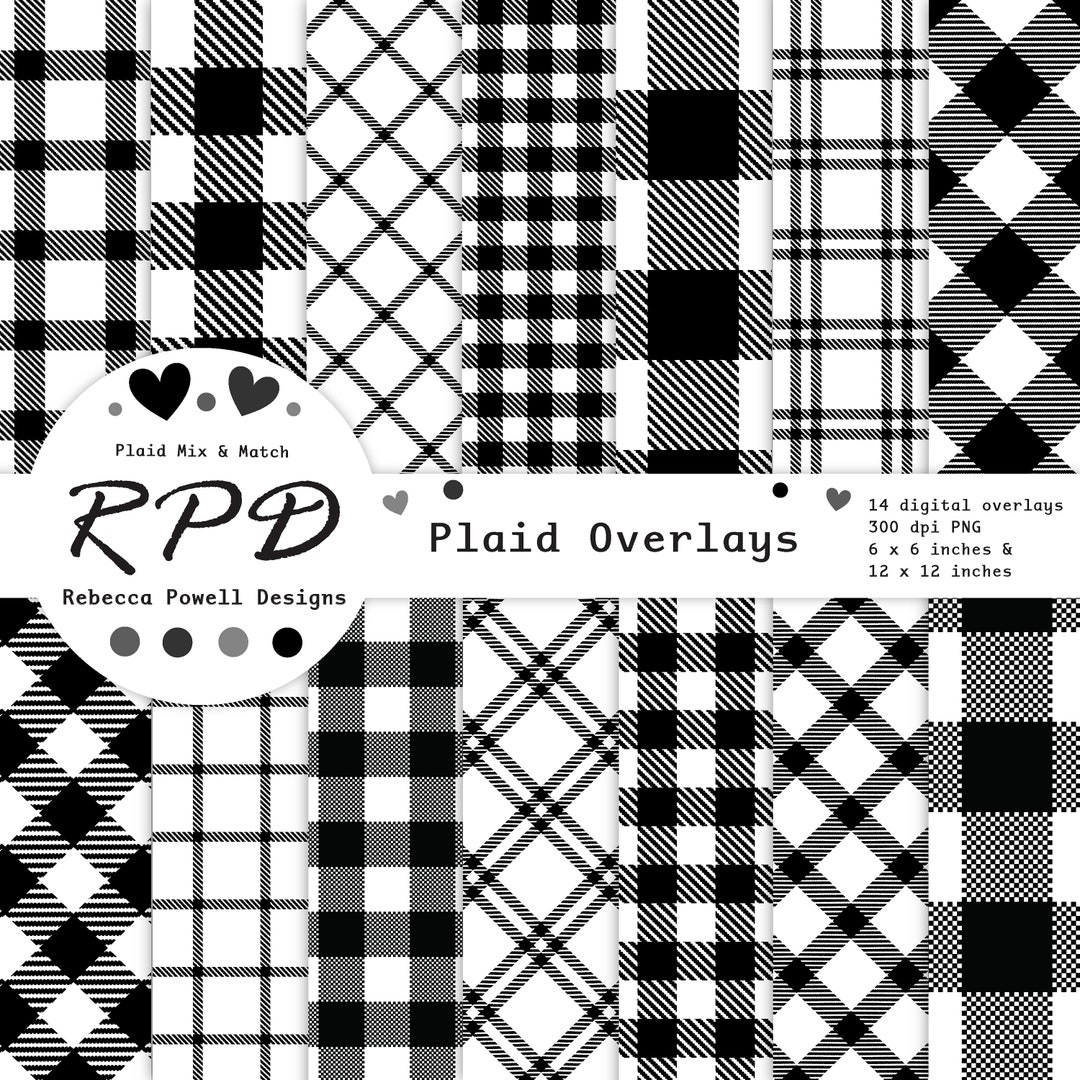 Black Plaid Digital Overlays , Seamless, PNG, Transparent Backgrounds ...