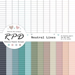 Lined Digital Paper Pack, Seamless Pattern, Notebook Paper, Neutral ...