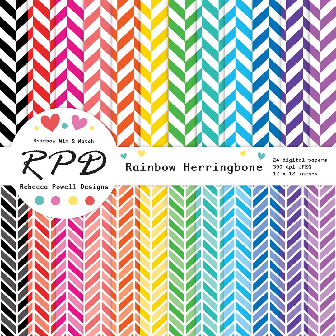 Herringbone Digital Paper Pack, Seamless, Multi Rainbow Colours ...