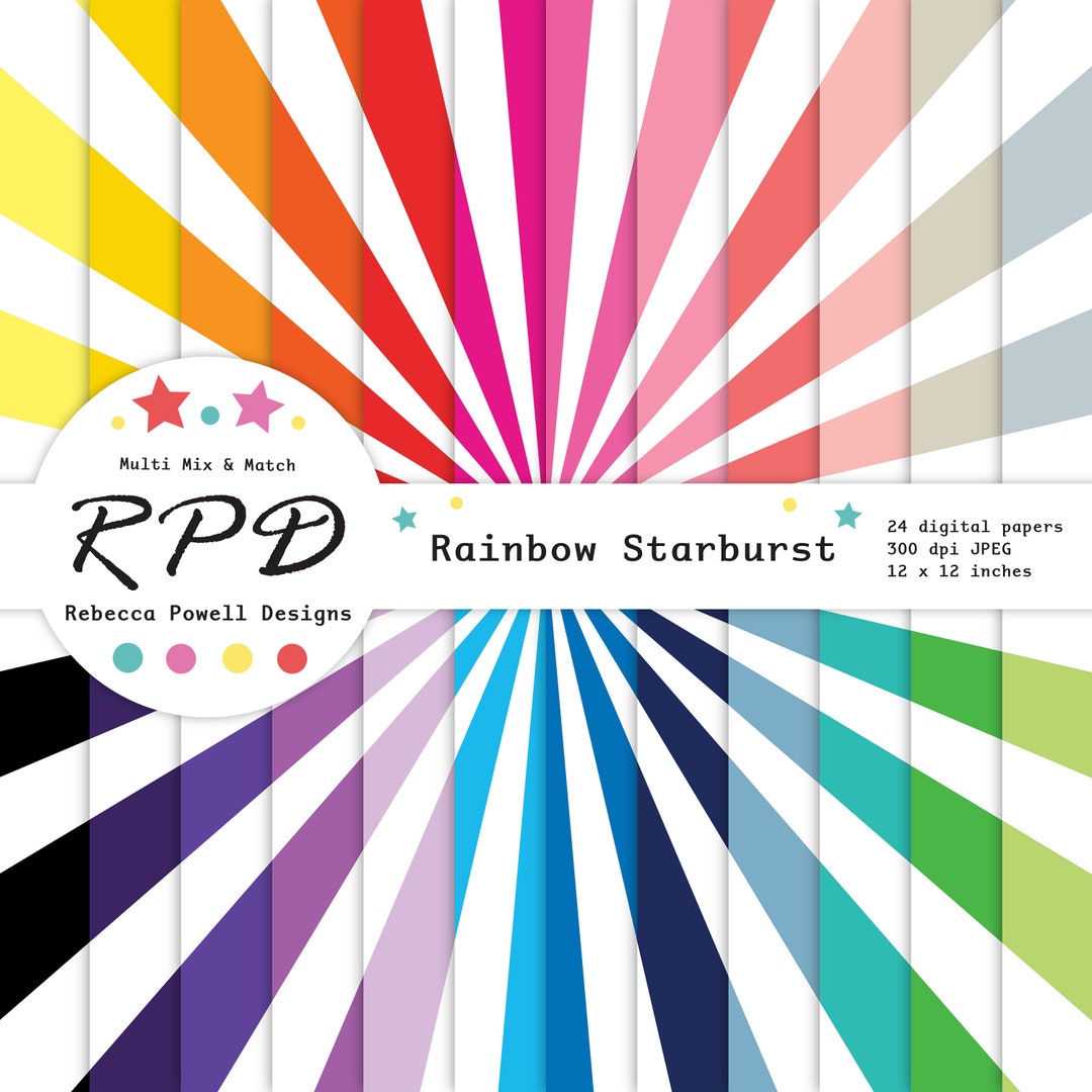 SALE Starburst Digital Paper, Sunburst Paper, Spiral Pattern, Rainbow ...