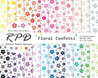 Grid Pattern Seamless Digital Paper, Rainbow Colours, White Backgrounds ...