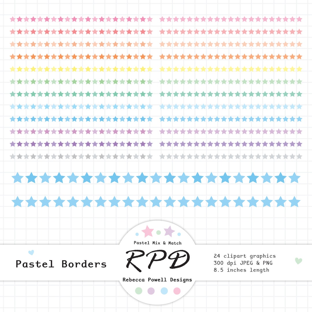Stars Ribbon Borders Digital Clip Art Set, Pastel Colours, Scrapbooking ...