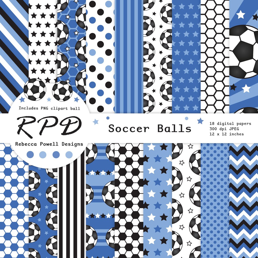 Blue Soccer Digital Paper Pack, Football Sports Printable Seamless ...