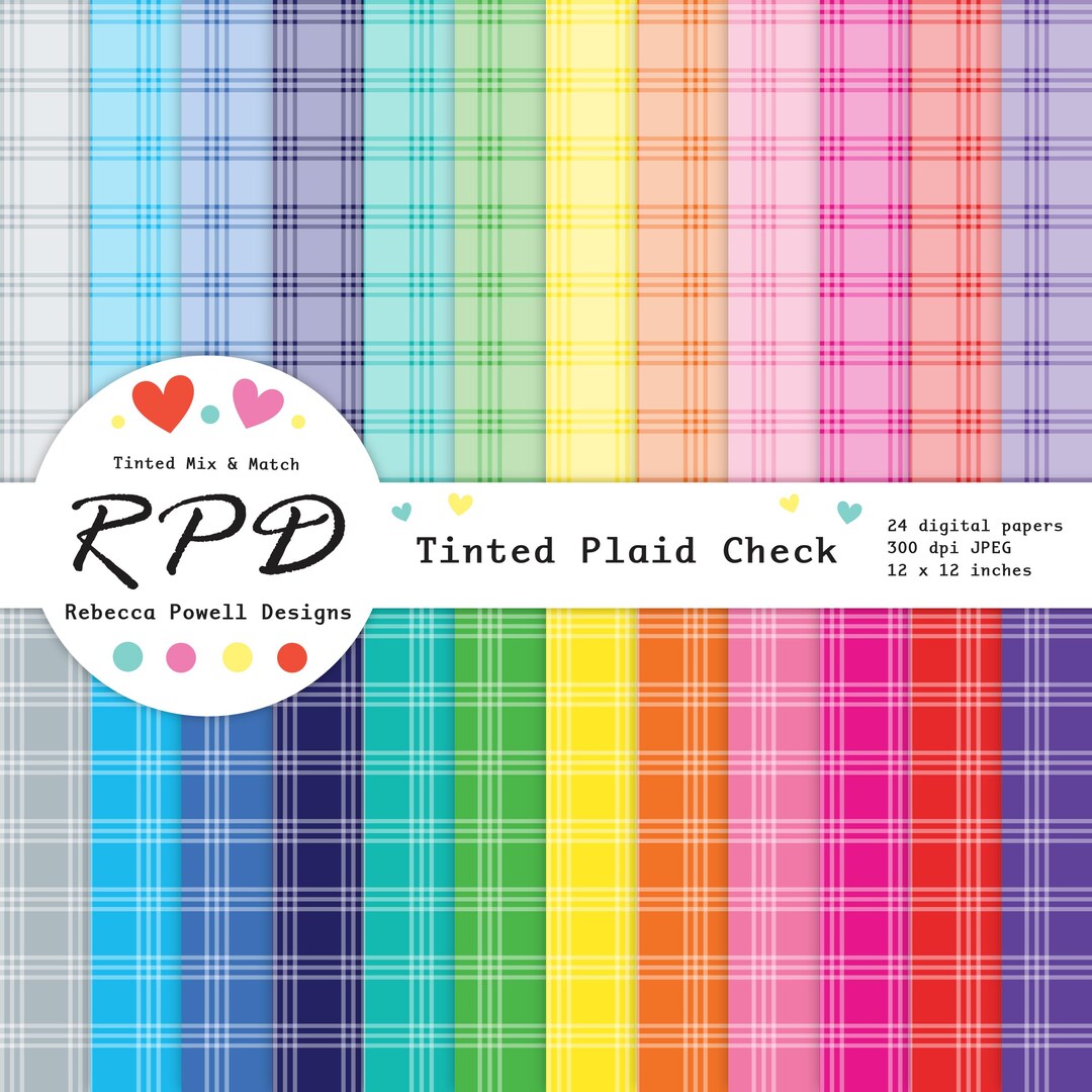 Plaid Check Seamless Pattern Digital Paper, Tinted Rainbow Colours ...