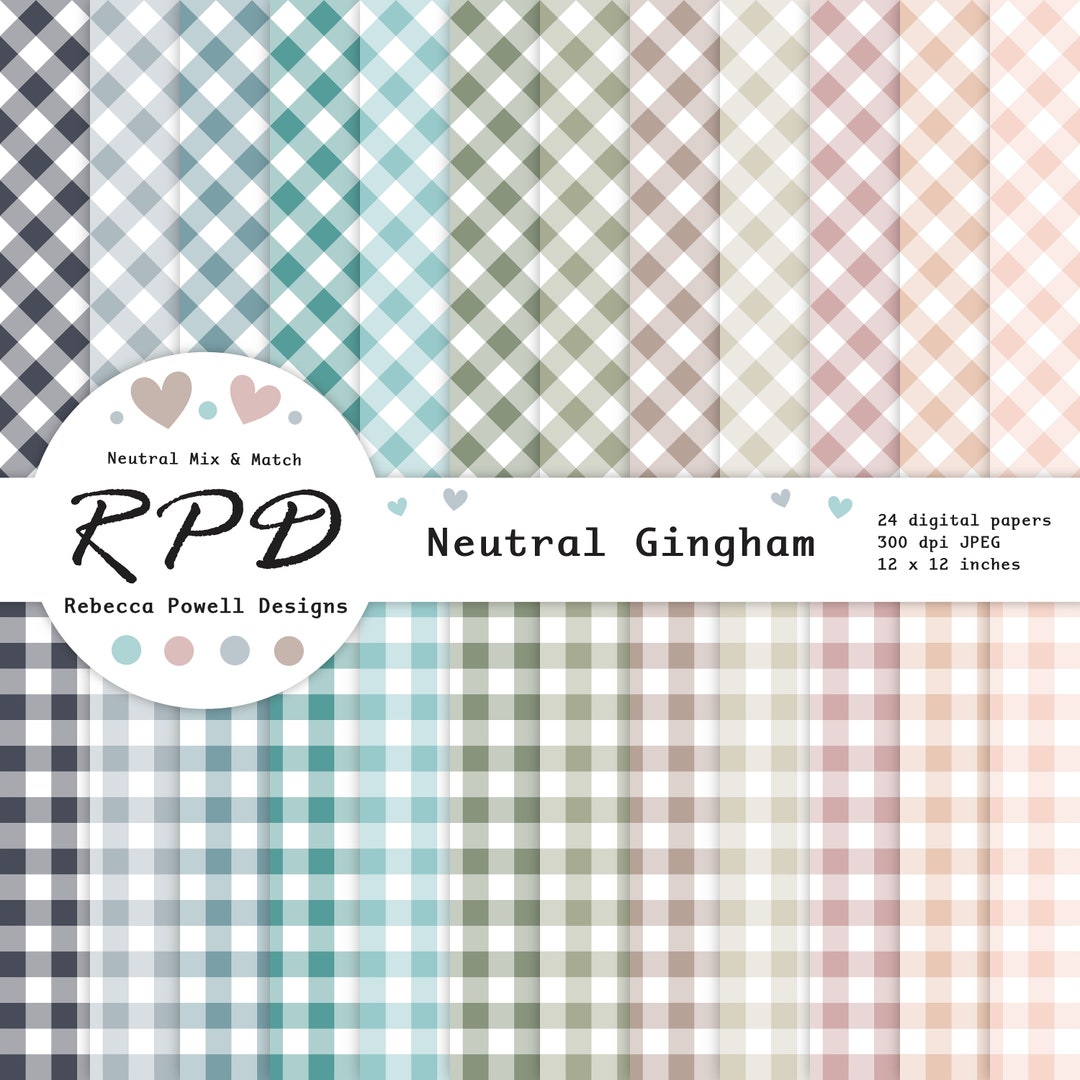 Gingham Pattern Seamless Digital Paper, Neutral Colours & White ...