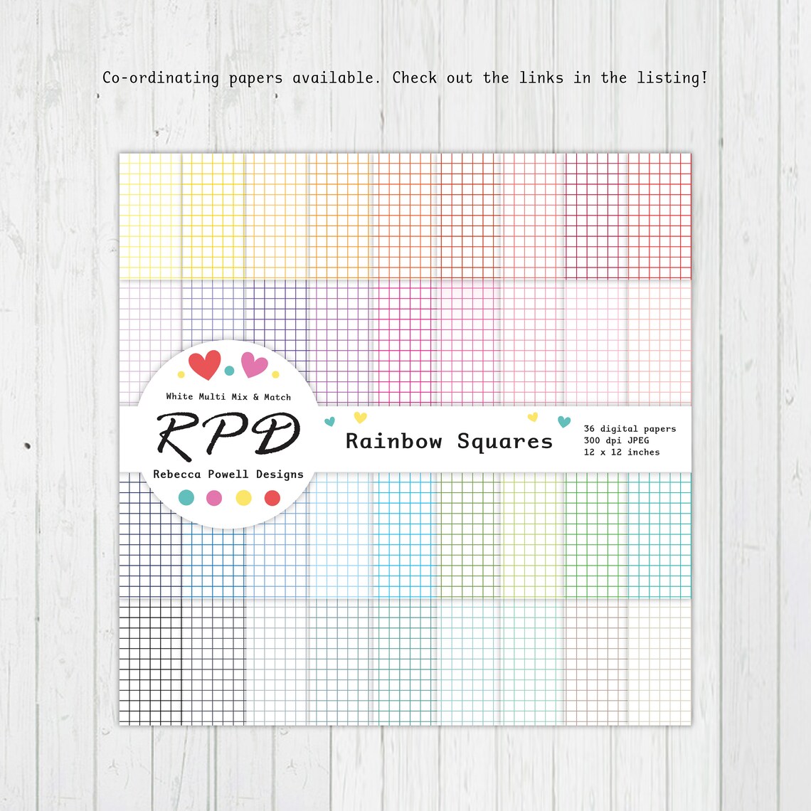 Grid Pattern Seamless Digital Paper, Rainbow Colours & White, Scrapbook ...
