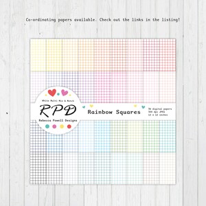 Grid Pattern Seamless Digital Paper, Rainbow Colours & White, Scrapbook ...