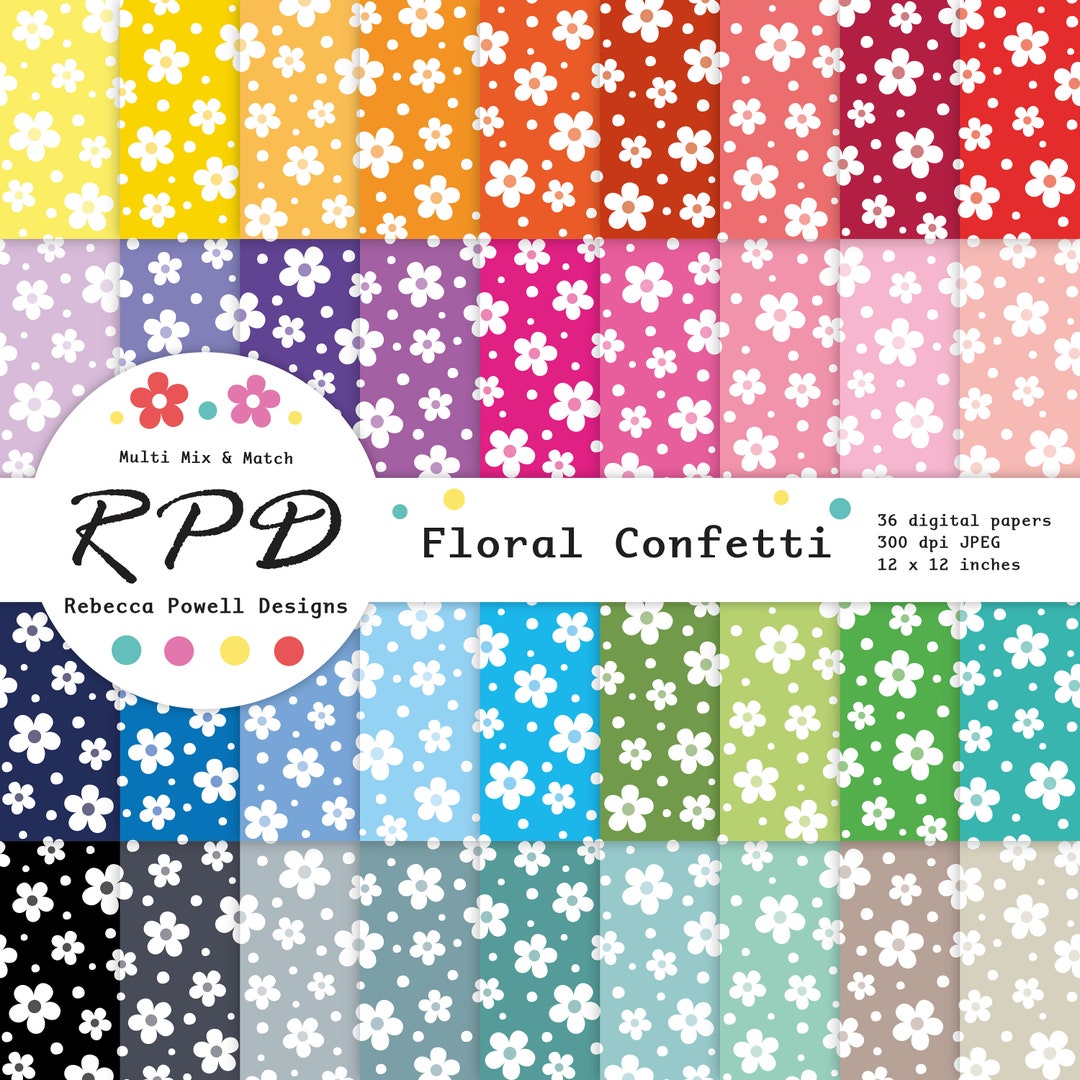 Cute Flowers Digital Paper Pack, Seamless Floral Confetti Pattern ...