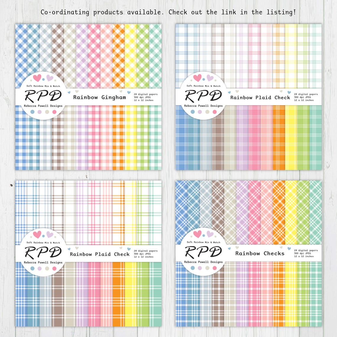 Plaid Pattern Seamless Digital Paper, Pastel Rainbow Colours & White ...