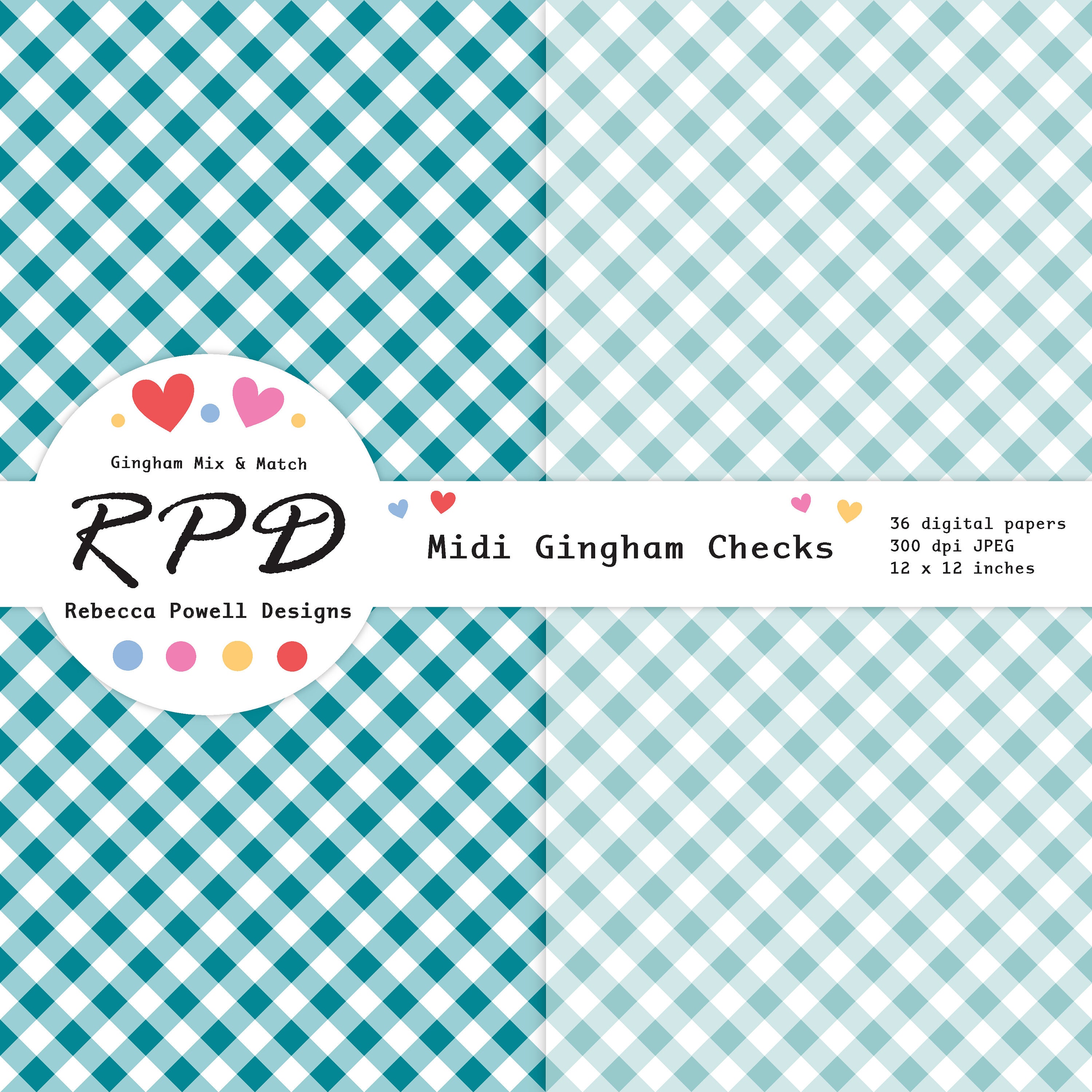 Gingham Digital Paper Pack: Multi-color Diagonal Patterns (digital ...