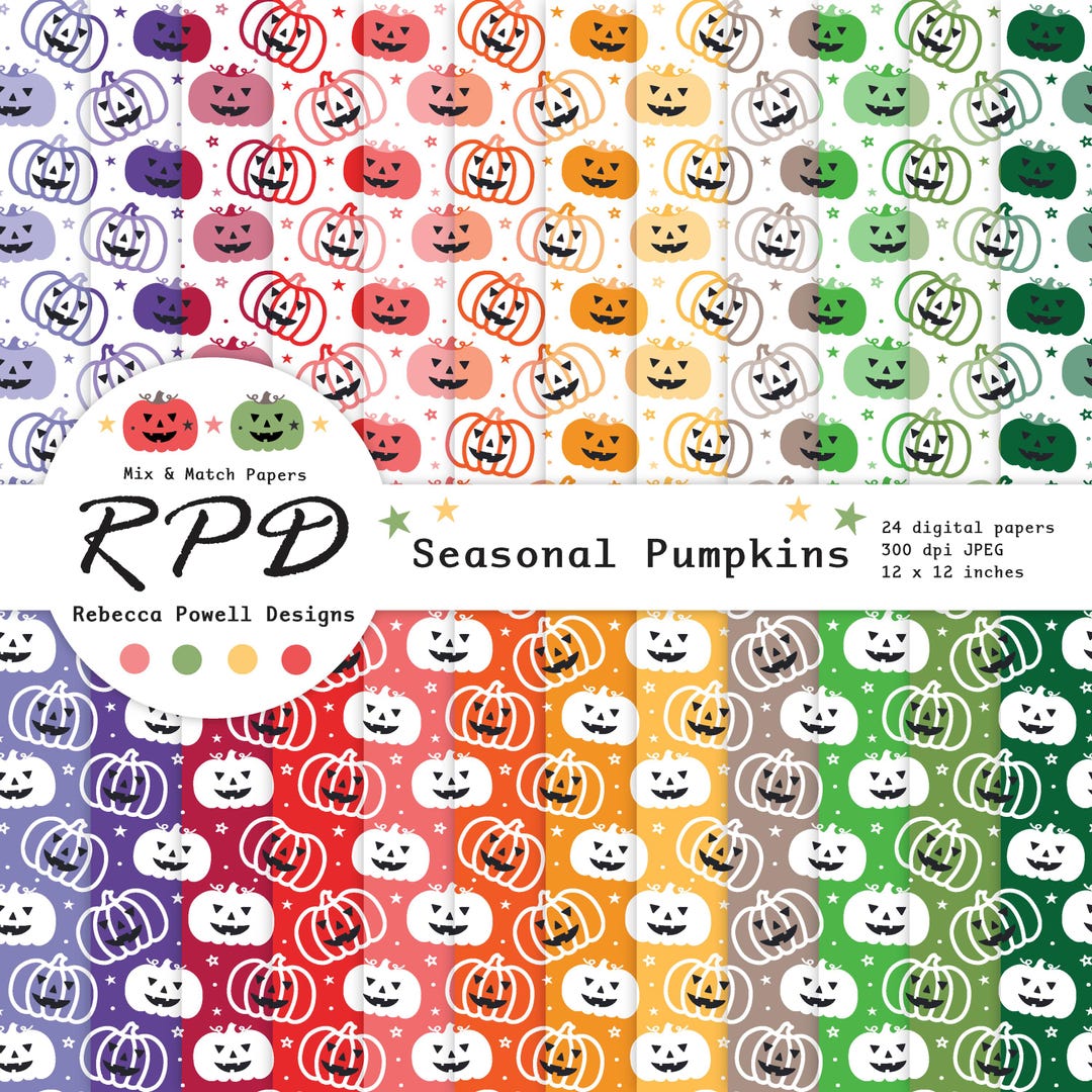 Cute Halloween Pumpkins Digital Paper, Seamless Pattern, Rainbow ...