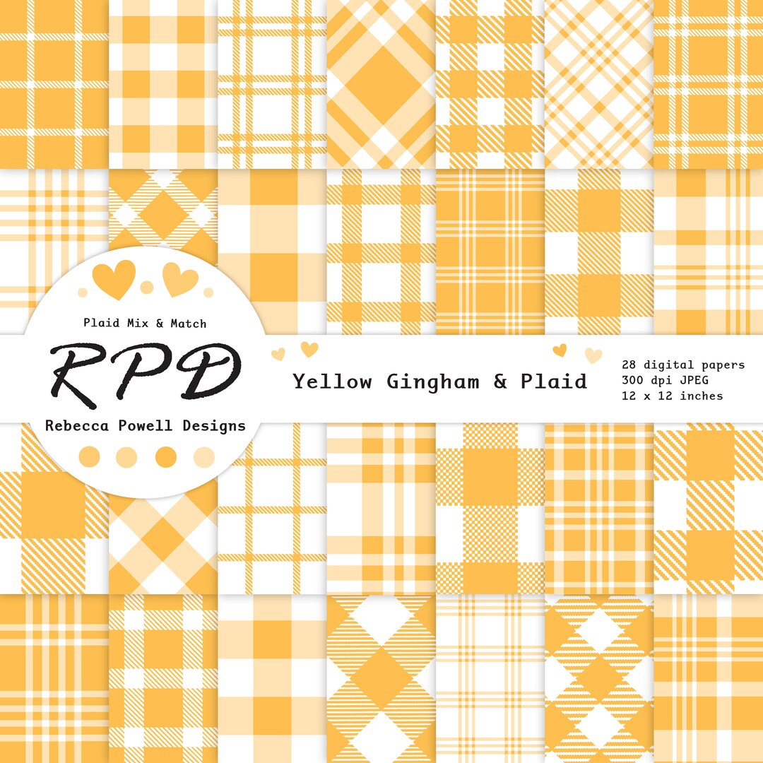 Yellow & White Plaid Bundle Gingham Digital Paper Pack , Seamless, Log ...