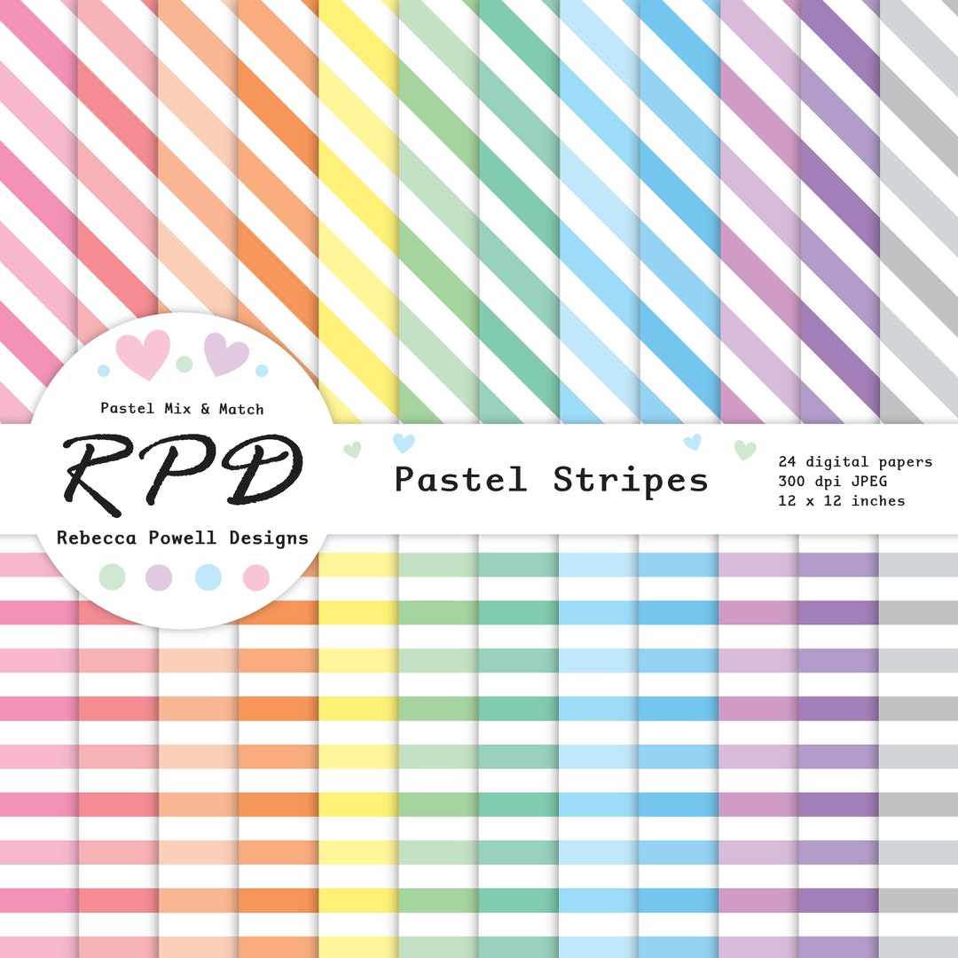 Stripes Pattern Seamless Digital Paper, Pastel Colours & White ...