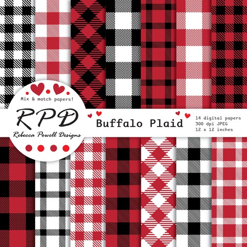 Black and Red Plaids Digital Paper Set Buffalo Plaids - Etsy