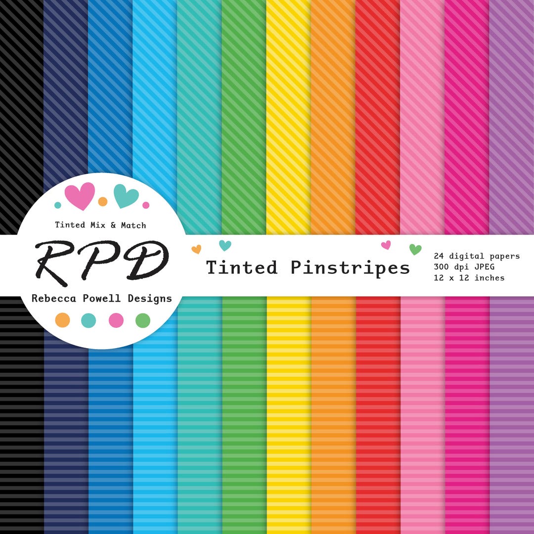 Narrow Pinstripes Digital Paper Pack - Rainbow Colours Seamless ...