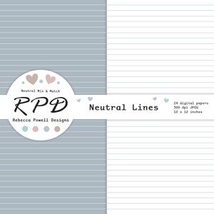 Lined Digital Paper Pack, Seamless Pattern, Notebook Paper, Neutral ...