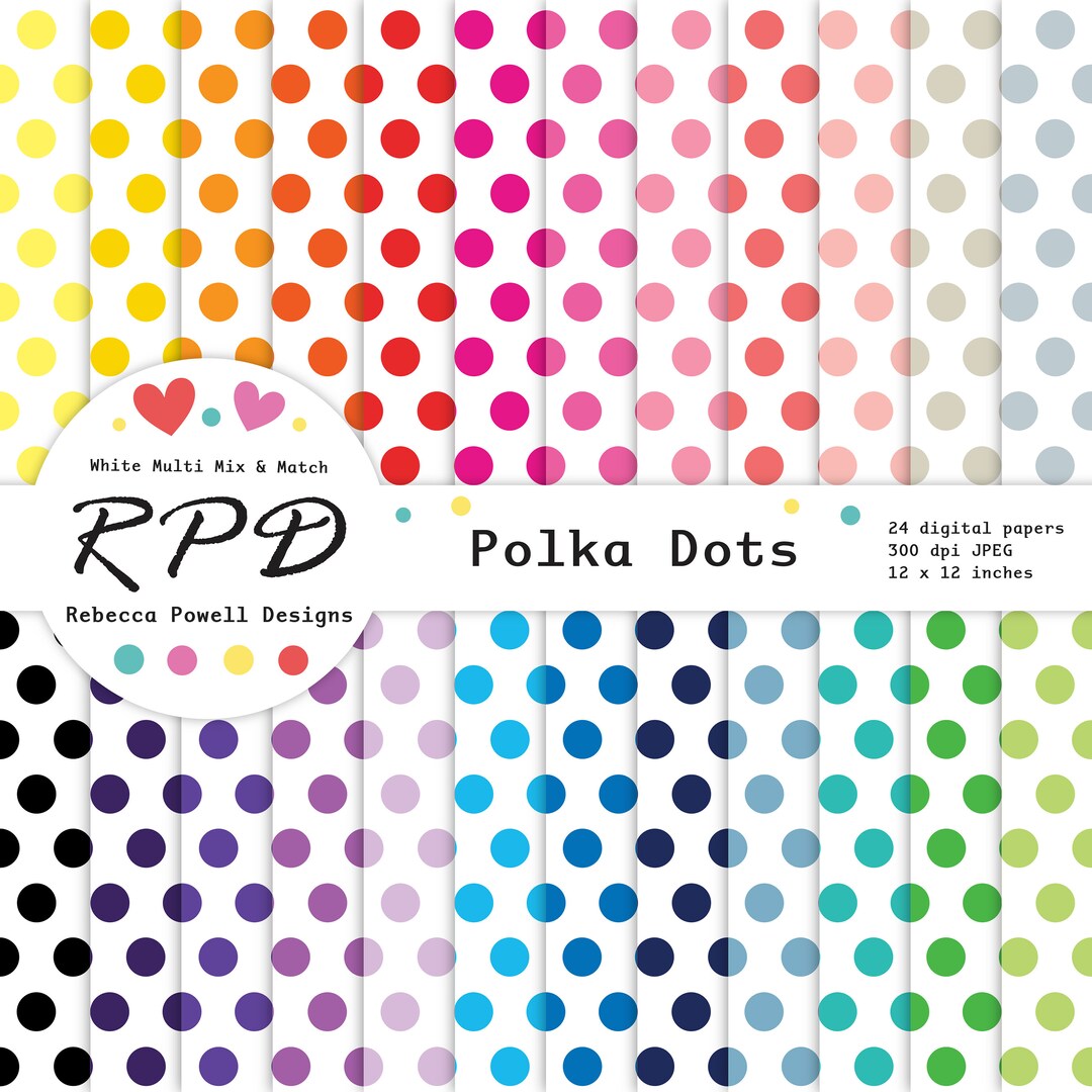 Polka Dots Digital Paper Pack, Seamless Pattern, Multi Rainbow Colours ...