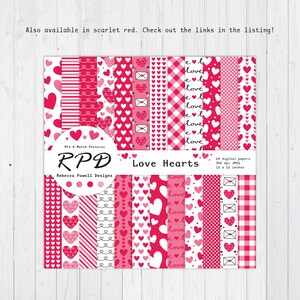 Love Hearts Digital Paper Pack: Pink & White Seamless Patterns (digital ...
