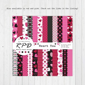 Cute Pink Love Hearts Seamless Patterns Digital Paper Pack, Printable ...