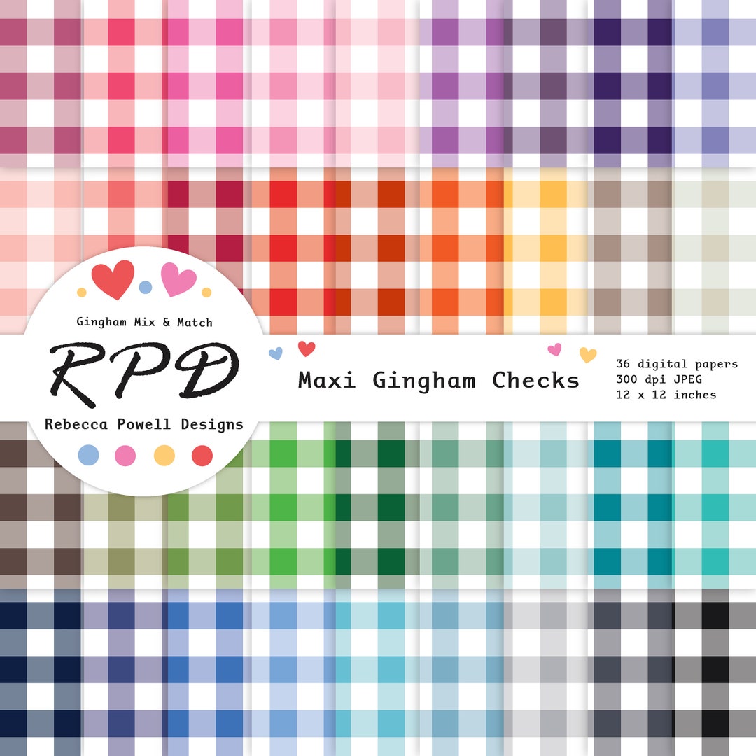 Multi Colour Gingham Check Seamless Digital Paper Pack Bundle, White ...