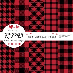 Crimson Red Buffalo Plaid Digital Paper Pack: Seamless Scrapbooking ...