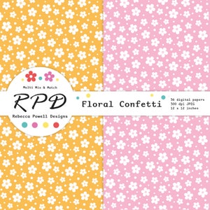 Cute Flowers Digital Paper Pack, Seamless Floral Confetti Pattern ...