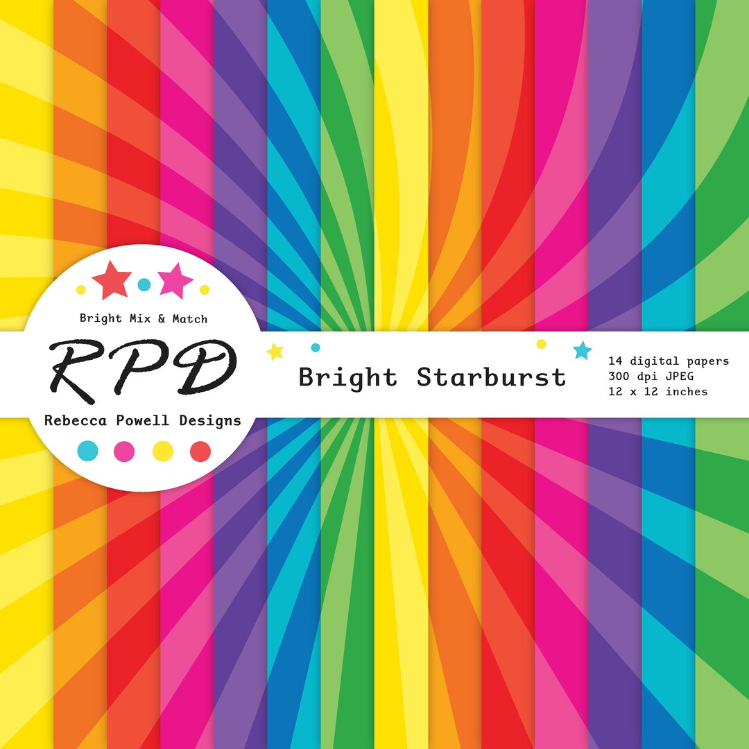 Starburst Digital Paper Pack, Sunburst Paper, Spiral Pattern, Bright ...