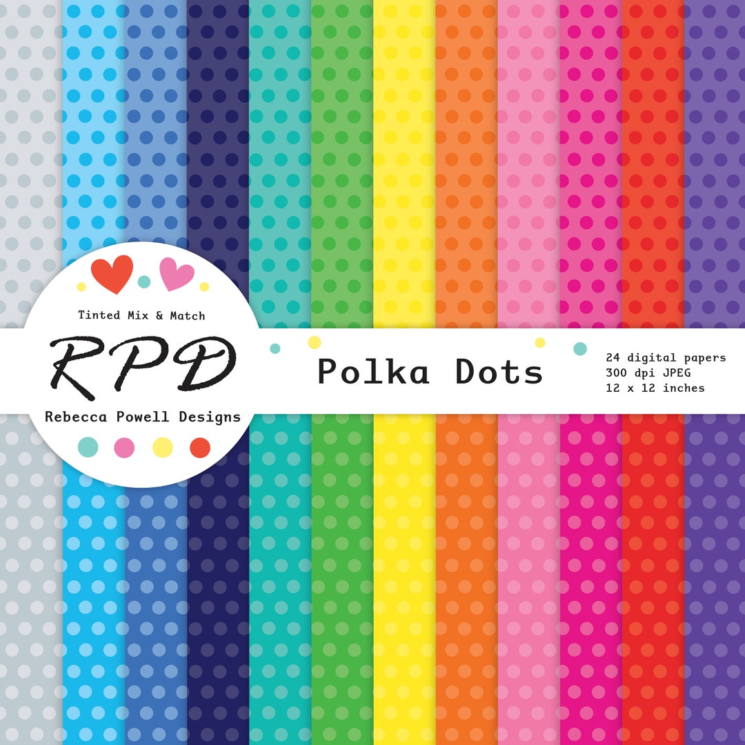 Polka Dots Digital Paper Pack, Seamless Pattern, Tinted Rainbow Colours ...