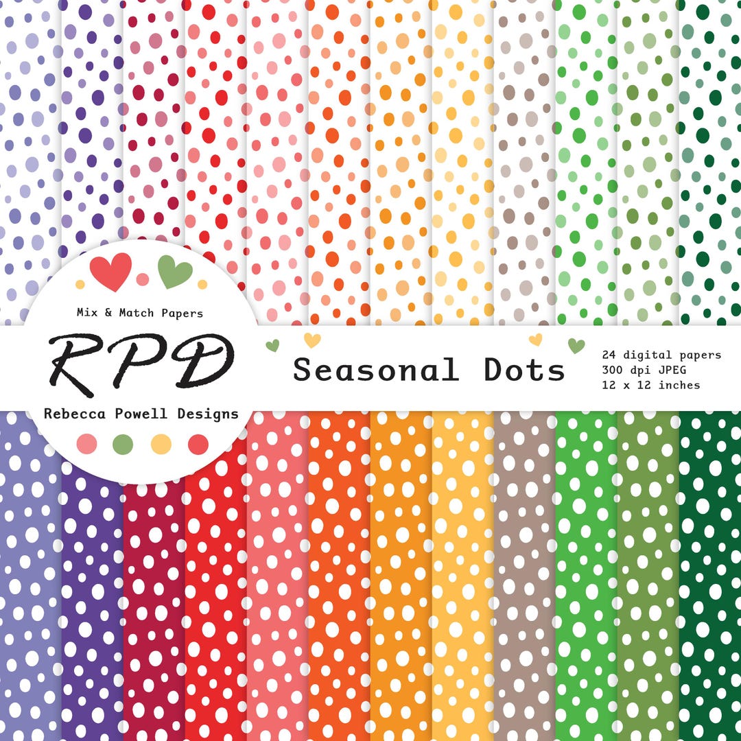 Dots Seamless Pattern Digital Paper, Rainbow Colours, White Backgrounds ...