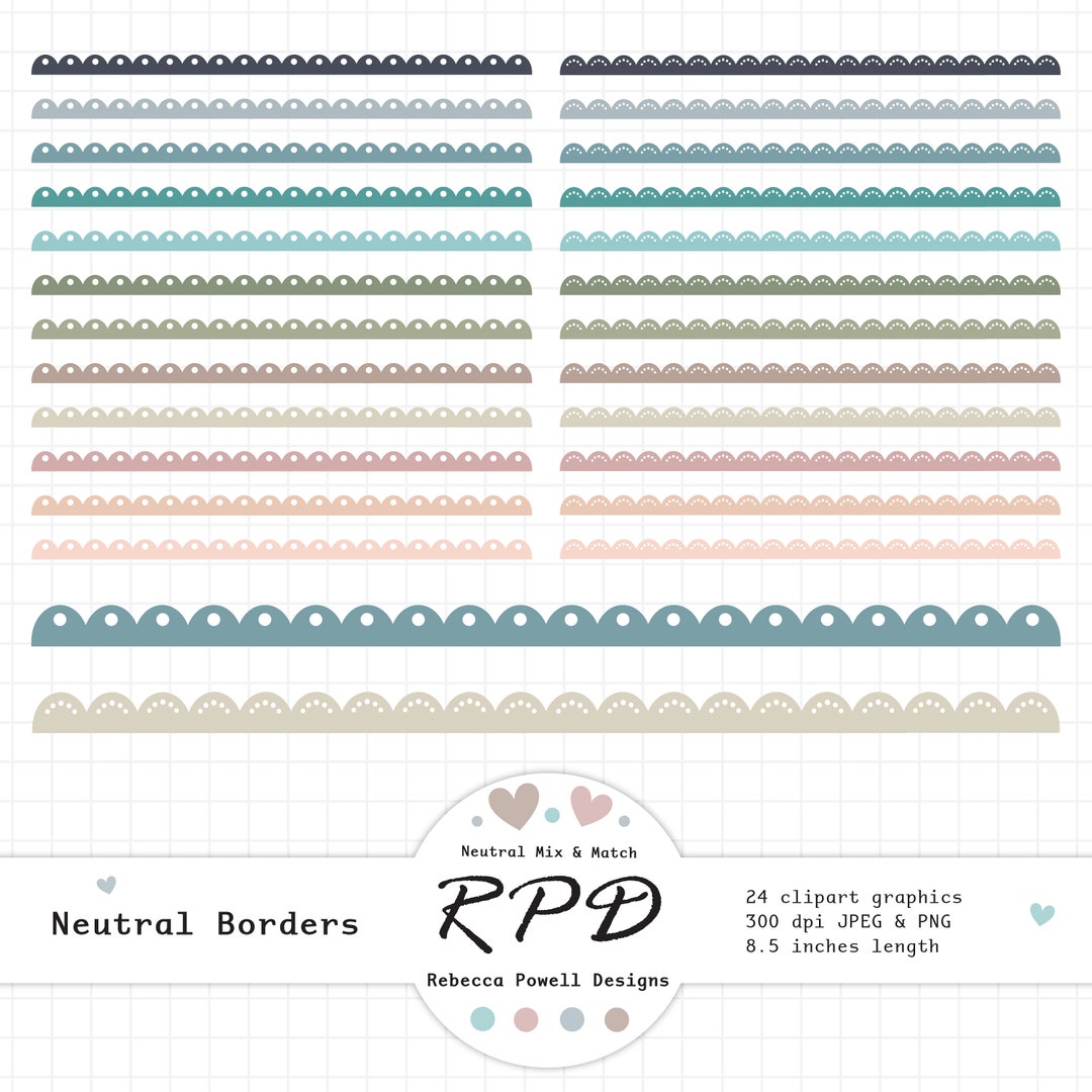 Vintage Scalloped Borders Digital Clip Art, Neutral Colours ...