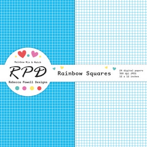 Grid Pattern Seamless Digital Paper, Rainbow Colours, White Backgrounds ...