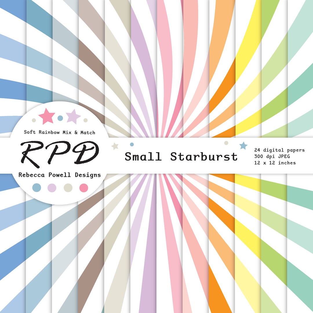 Starburst Spiral Pattern Digital Paper, Pastel Rainbow Colours & White ...