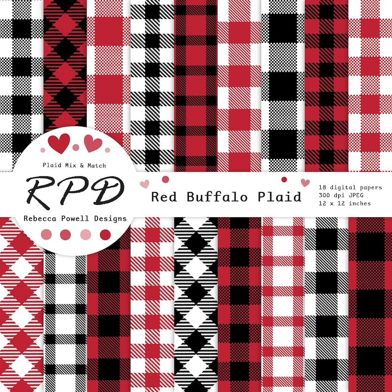 Crimson Red Buffalo Plaid Digital Paper Pack: Seamless Scrapbooking ...