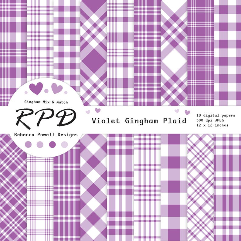 Violet Purple & White Gingham Plaid Checks Digital Paper, Seamless ...