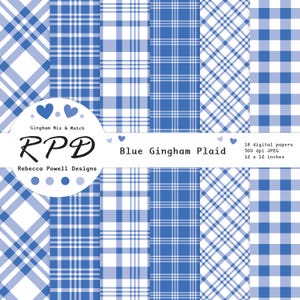 Bright Blue & White Gingham Plaid Checks Digital Paper, Seamless ...