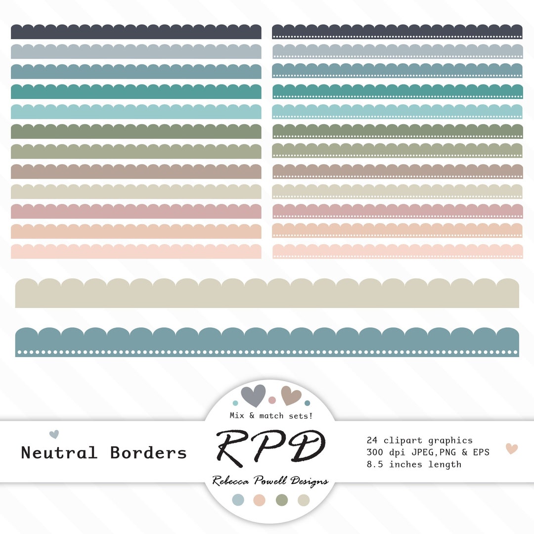 Scalloped Borders Digital Clip Art Set Solid Neutral Colours - Etsy