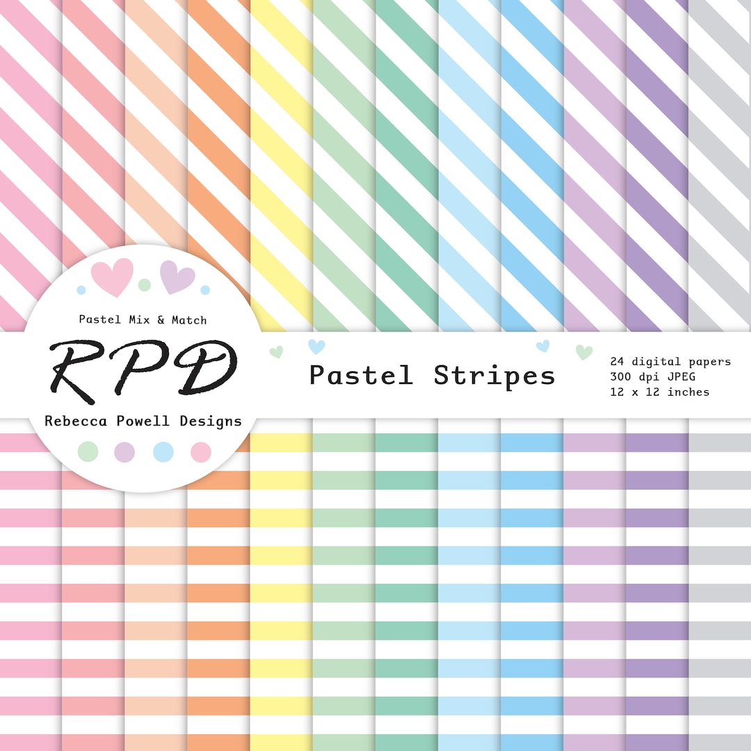 Stripes Pattern Seamless Digital Paper, Pastel Colours & White ...