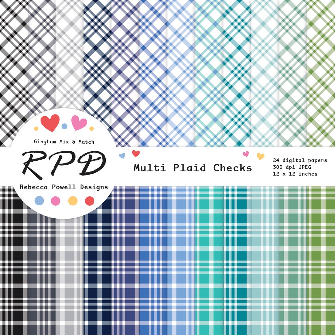 Tartan Plaid Digital Paper Pack, Seamless, Multi Colours, White ...