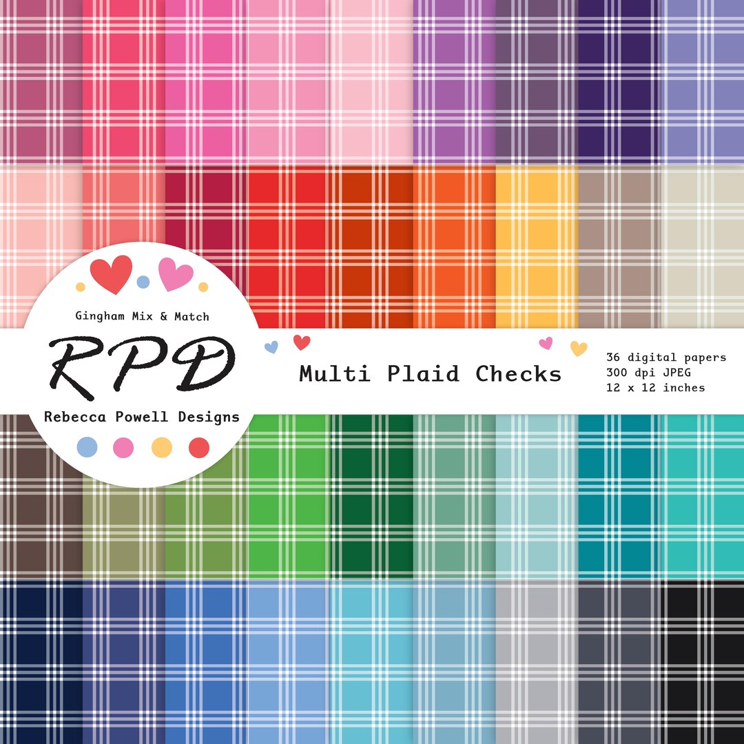 Plaid Checks Digital Paper Pack: Rainbow Seamless Scrapbook Backgrounds ...