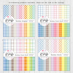 Gingham Pattern Seamless Digital Paper, Pastel Rainbow Colours & White ...