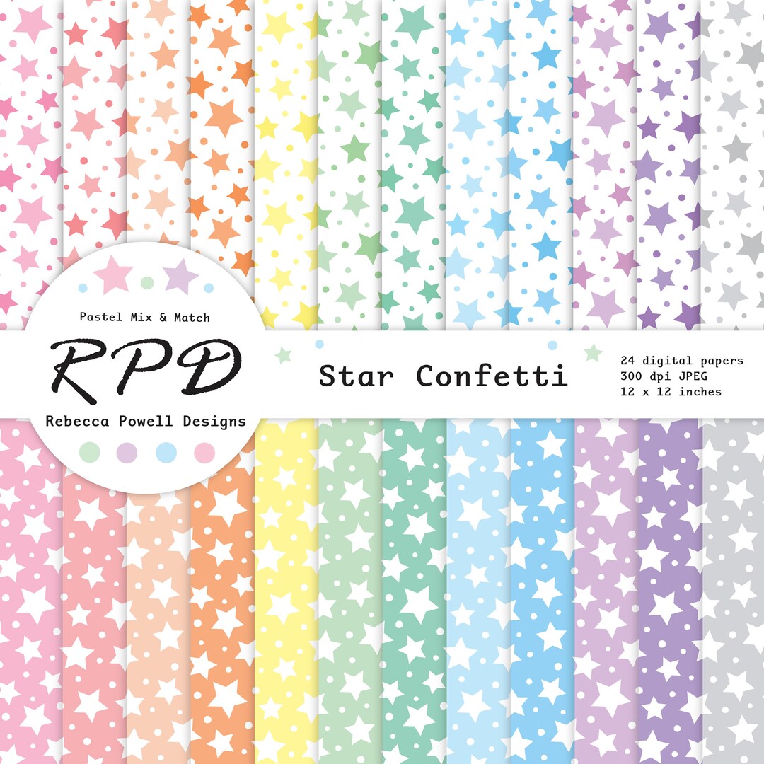 Stars Polka Dot Confetti Digital Paper Pack, Seamless Pattern, Pastel ...