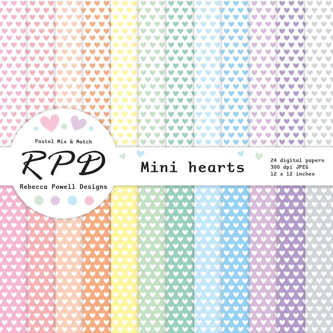 Mini Love Hearts Digital Paper Pack, Seamless Pattern, Pastel Colours ...